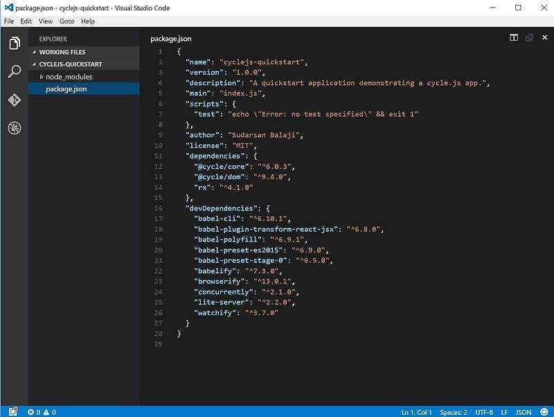 Cycle.js Quick Start with Node.js, Babel, and Browserify in Visual Studio Code